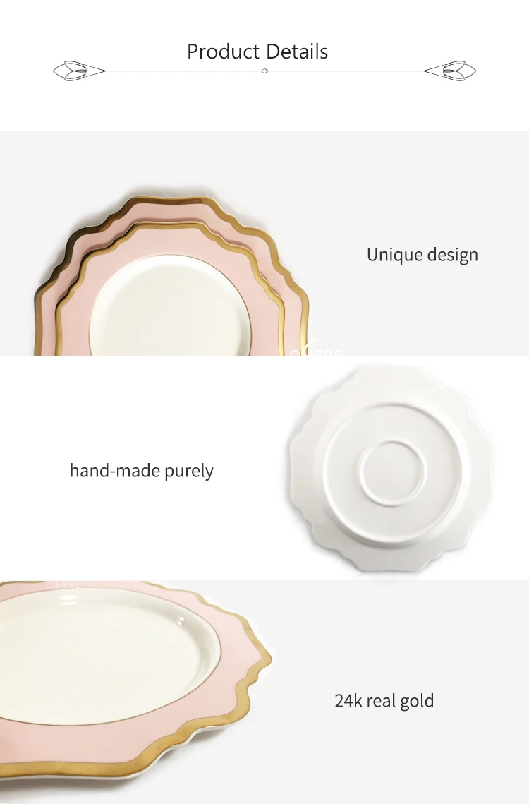 Ohere Pink Porcelain Dinner Set Decal Tableware Irregular Charger Plate ...
