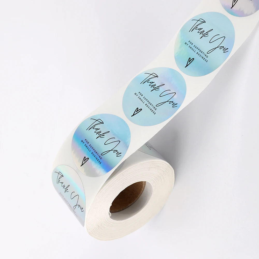 Custom Holographic Gold Foil Thank You Self-adhesive Round Label ...