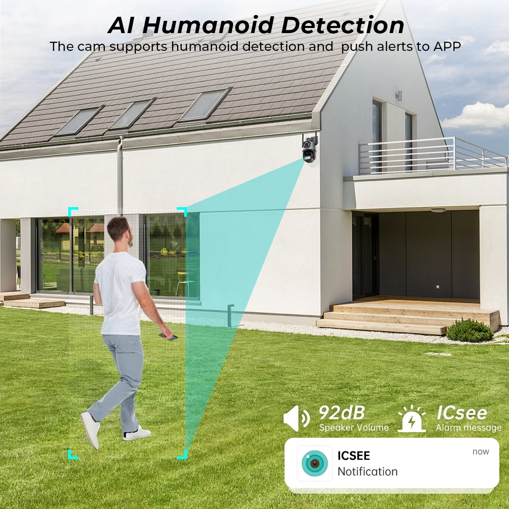 Icsee 6mp Outdoor Dual Lens Cctv Camera Wifi Surveillance Camera Human ...