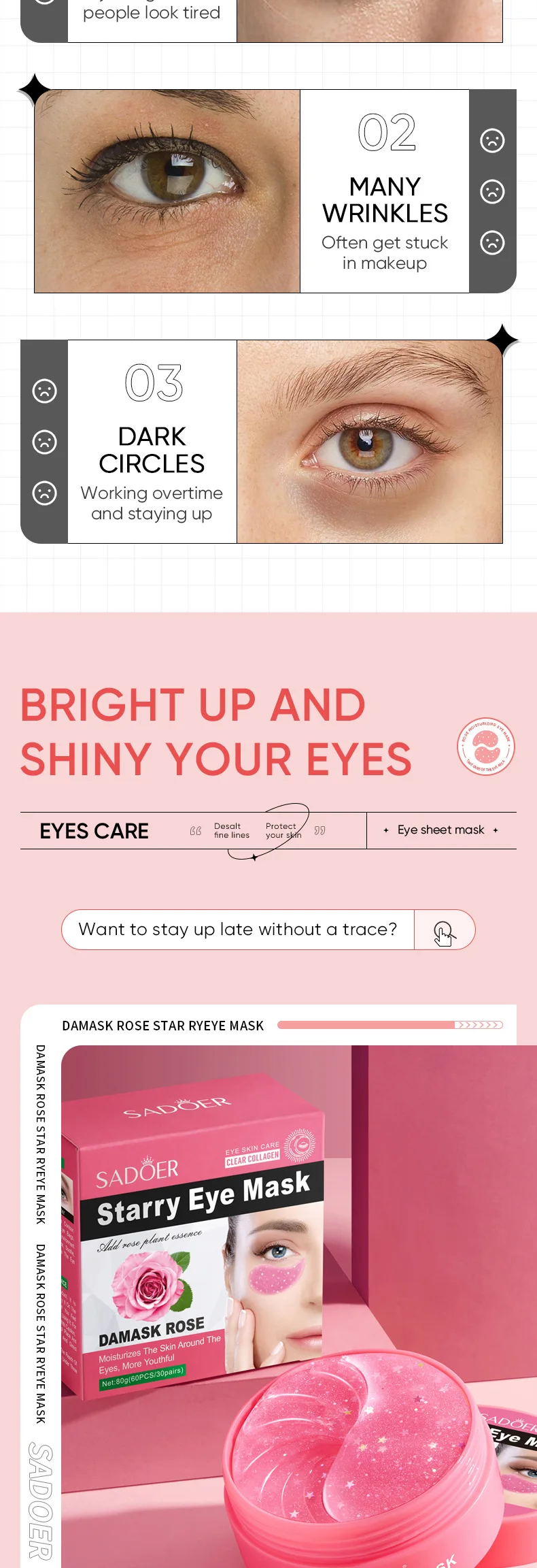 Rose Bamboo Charcoal Star Eye Mask For Eye Whitening Care - Buy Rose ...