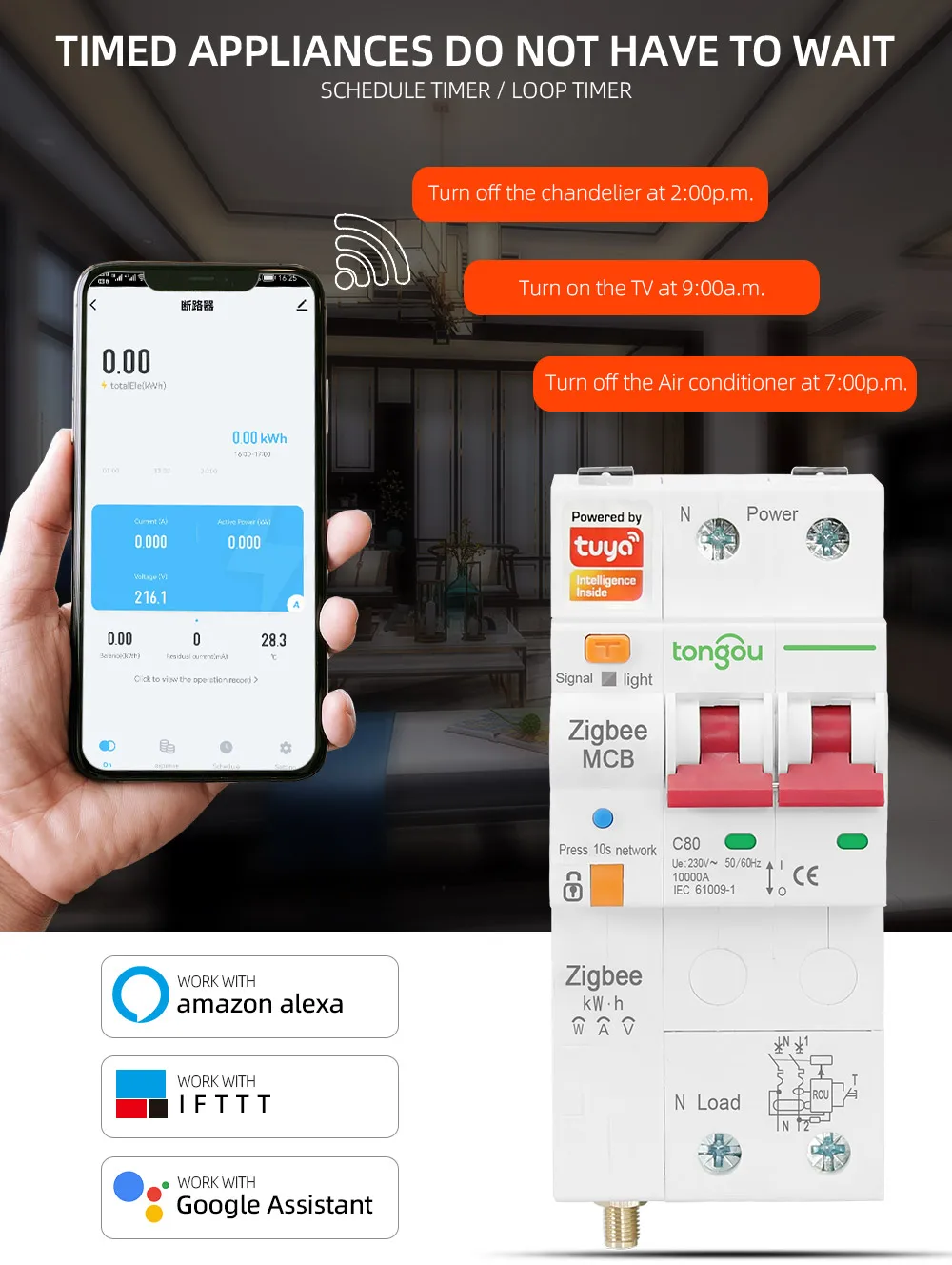TUYA MCB Zigbee Smart Energy Meter - 63A 80A Circuit Breaker