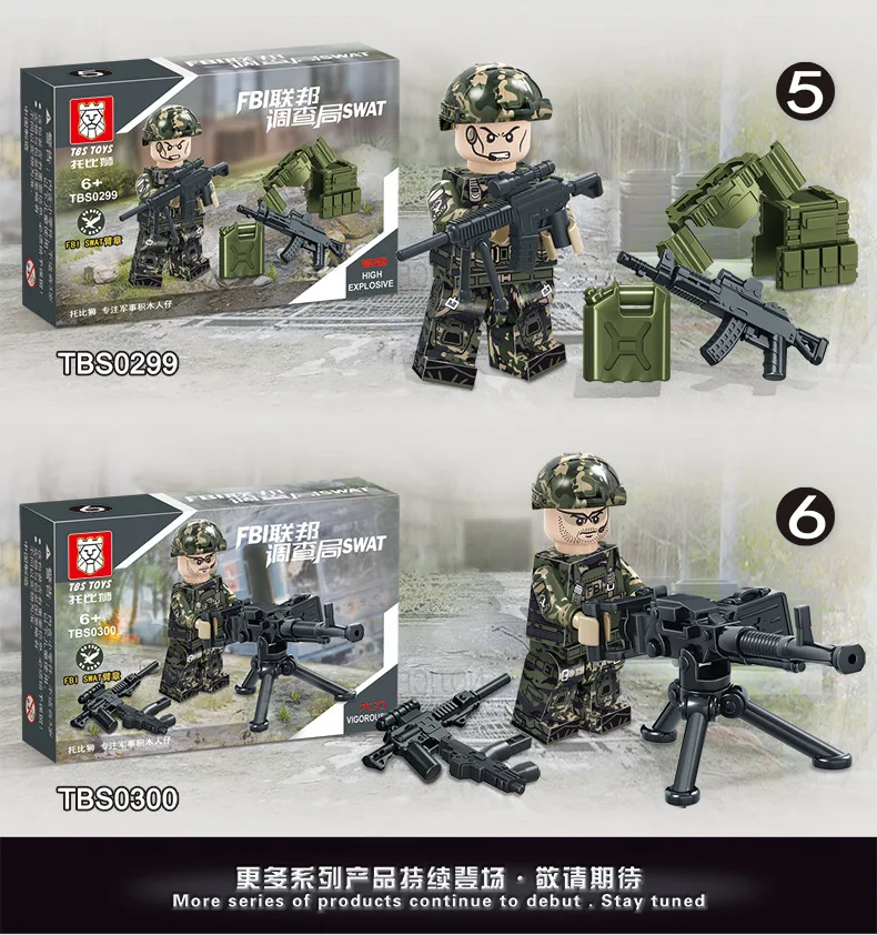 Fbi Us America Army Soldiers Military Building Blocks 6pcs/set Weapon ...