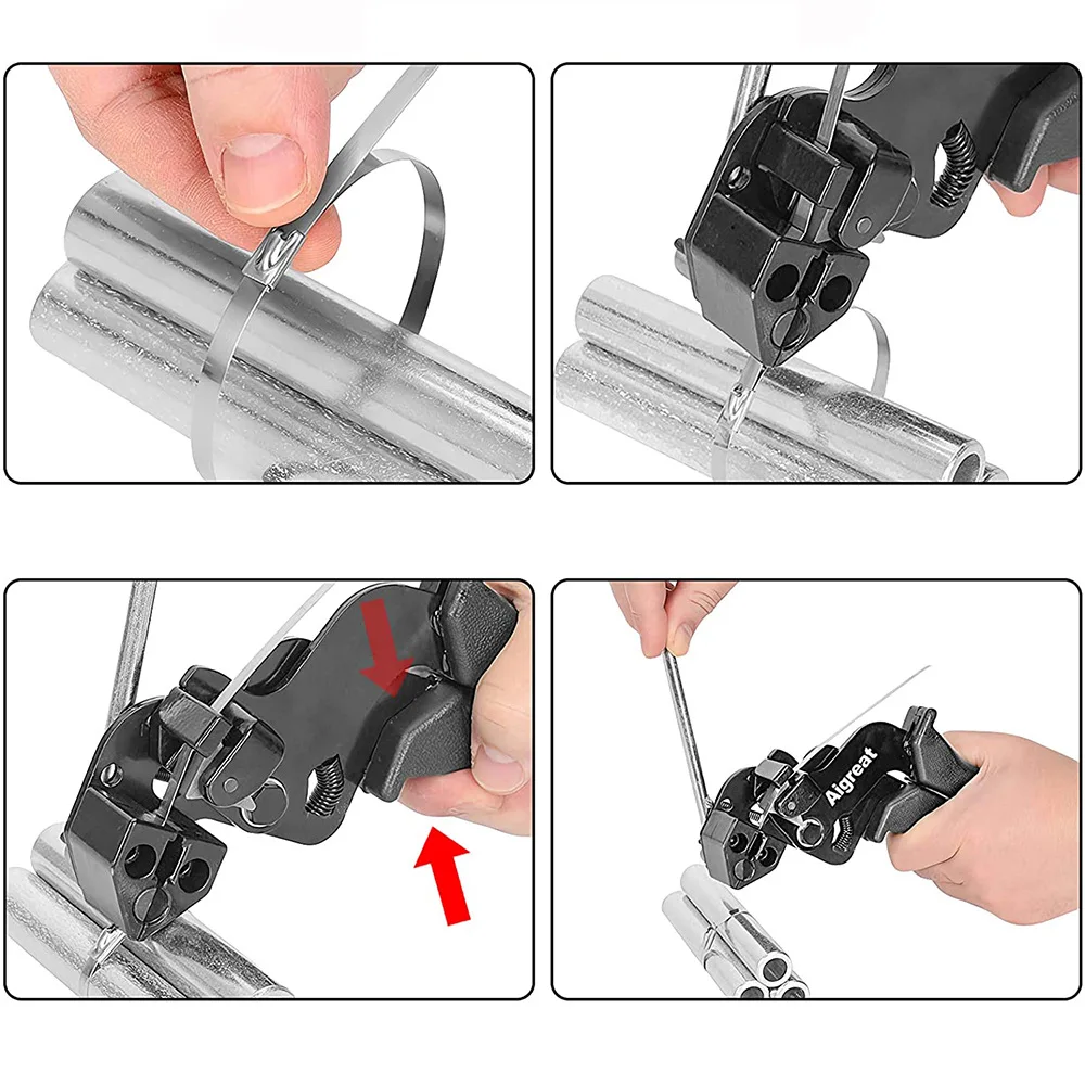 Automatic Cable Tie Gun Tools Fasten Plier Stainless Steel Wire Strap ...