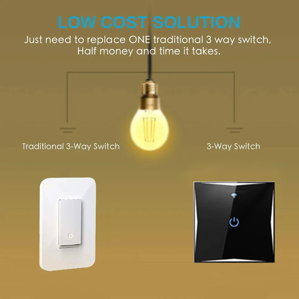 Eu Uk 1 Gang 3 Way Dual Control Smart Tuya Wifi Wall Touch Light Switch ...