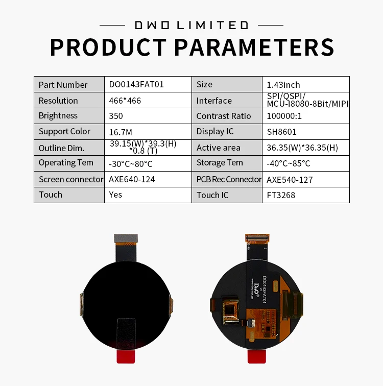 Amoled Do0143fat01 1.43inch 466*466 Spi Qspi Mcu-i8080-8bit Mipi Display Stm32 Esp32 Raspberry ...