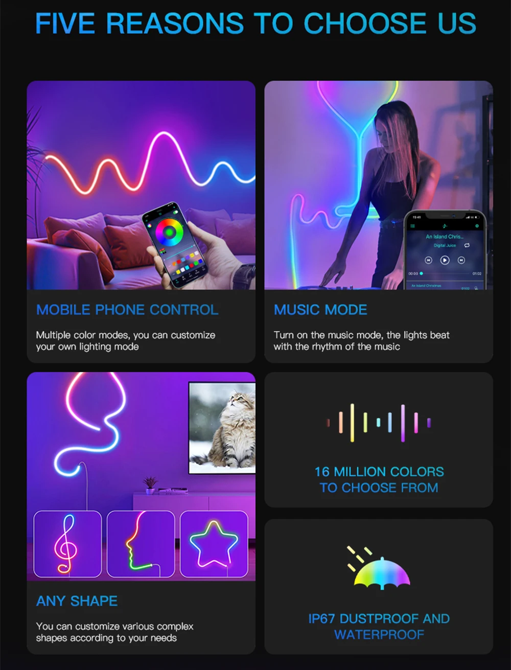 Changeable IP67 Waterproof Sign - Flexible Neon LED Light