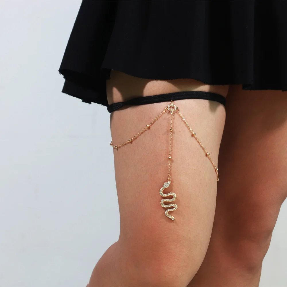 Boho Rhinestone Leg Chain Shiny Women Big Snake Pendant Sexy Body Thigh Chains Harness Jewelry ...