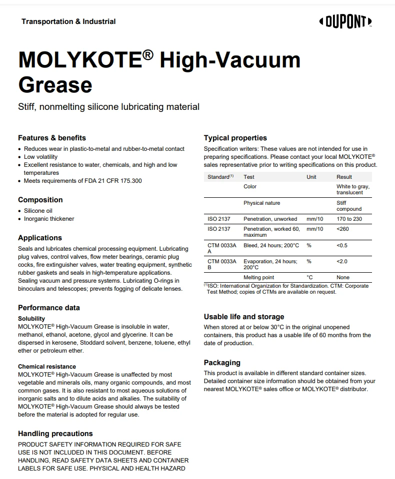 Molykote High Vacuum Grease - Superior Sealing & Lubrication