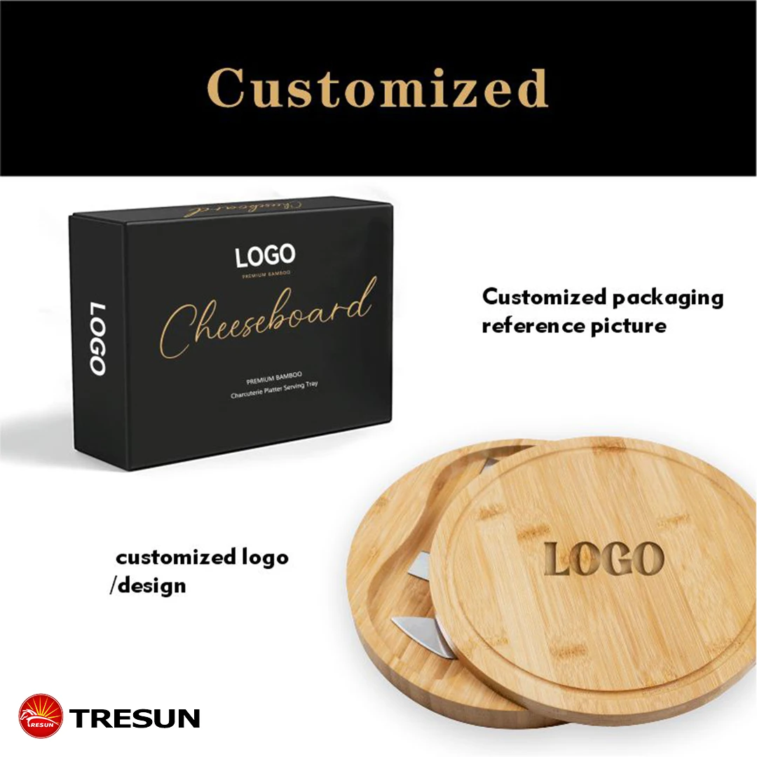 Custom Logo Knife Gift Set - Durable Bamboo Cheese Board