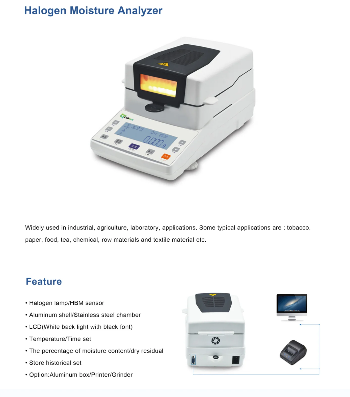 Labtex 10mg Halogen Moisture Analyzer - 110g Capacity
