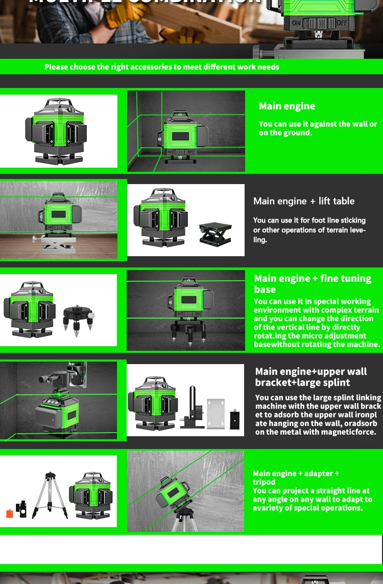 4d Self Leveling 360 Rotary 16 Line Green Laser Level 12 Line Laser ...