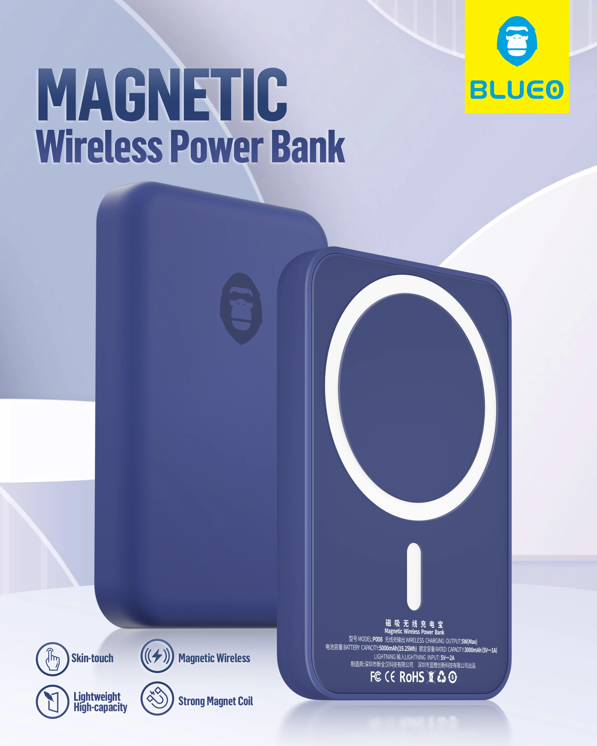 Blueo 2021 Ultra Slim Portable Charger Mini Power Bank Magnetic Mobile ...