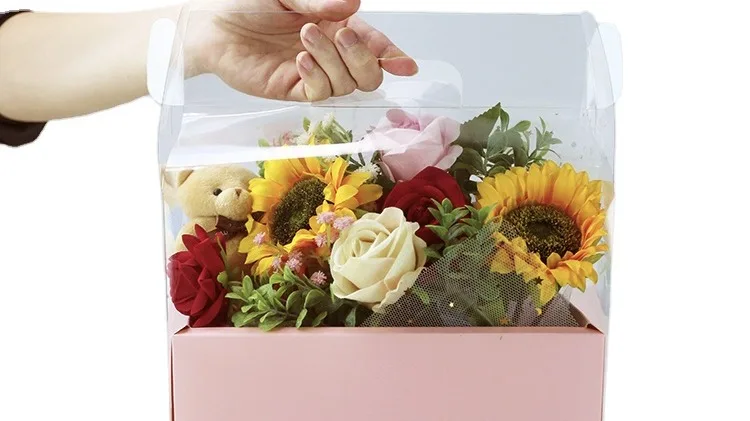 Luxury Pink Clear Tall Transparent Flower Cake Box Pvc Wedding ...