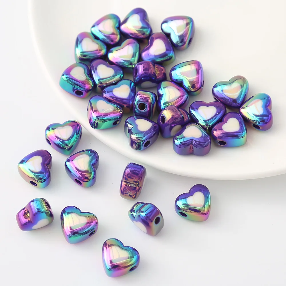 Fashion Diy Uv Plated Heart Shape Acrylic Beads Inner Chunky Beads For ...
