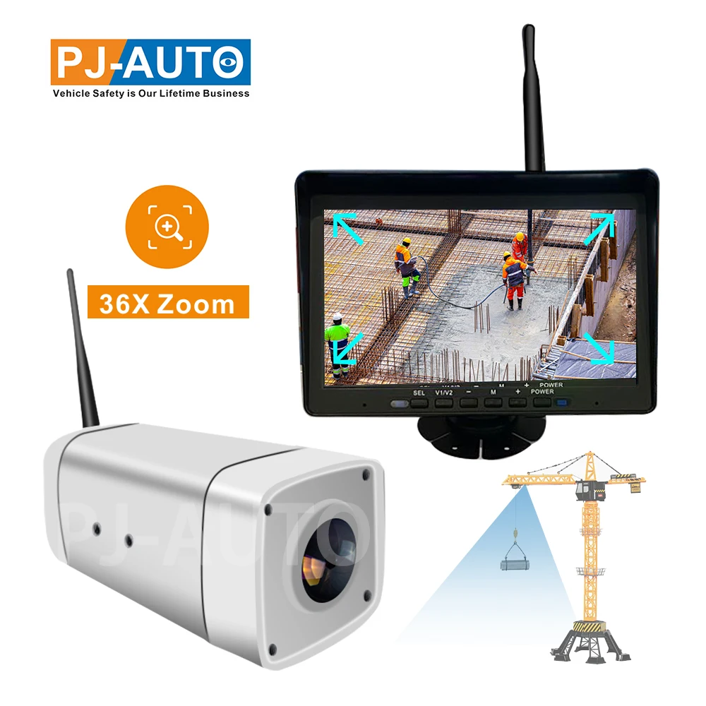 PJAUTO 36X Zoom Wireless Tower Crane Camera Monitor System with Blind ...