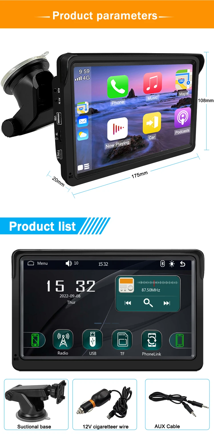 7090 Mp5 Car Display - Portable Car Monitor with Carplay