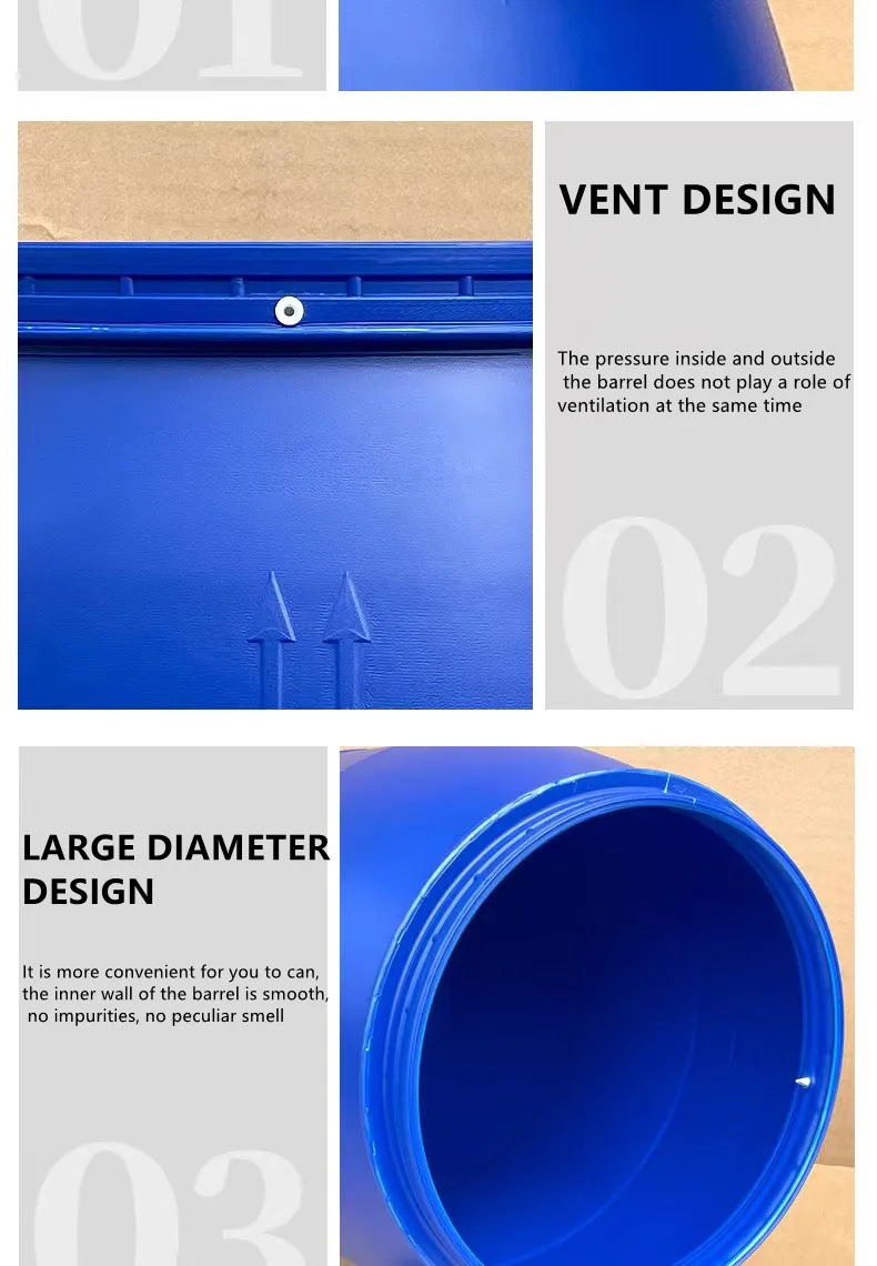 200L Plastic Drum Blue HDPE - Durable Chemical Sealed Barrel