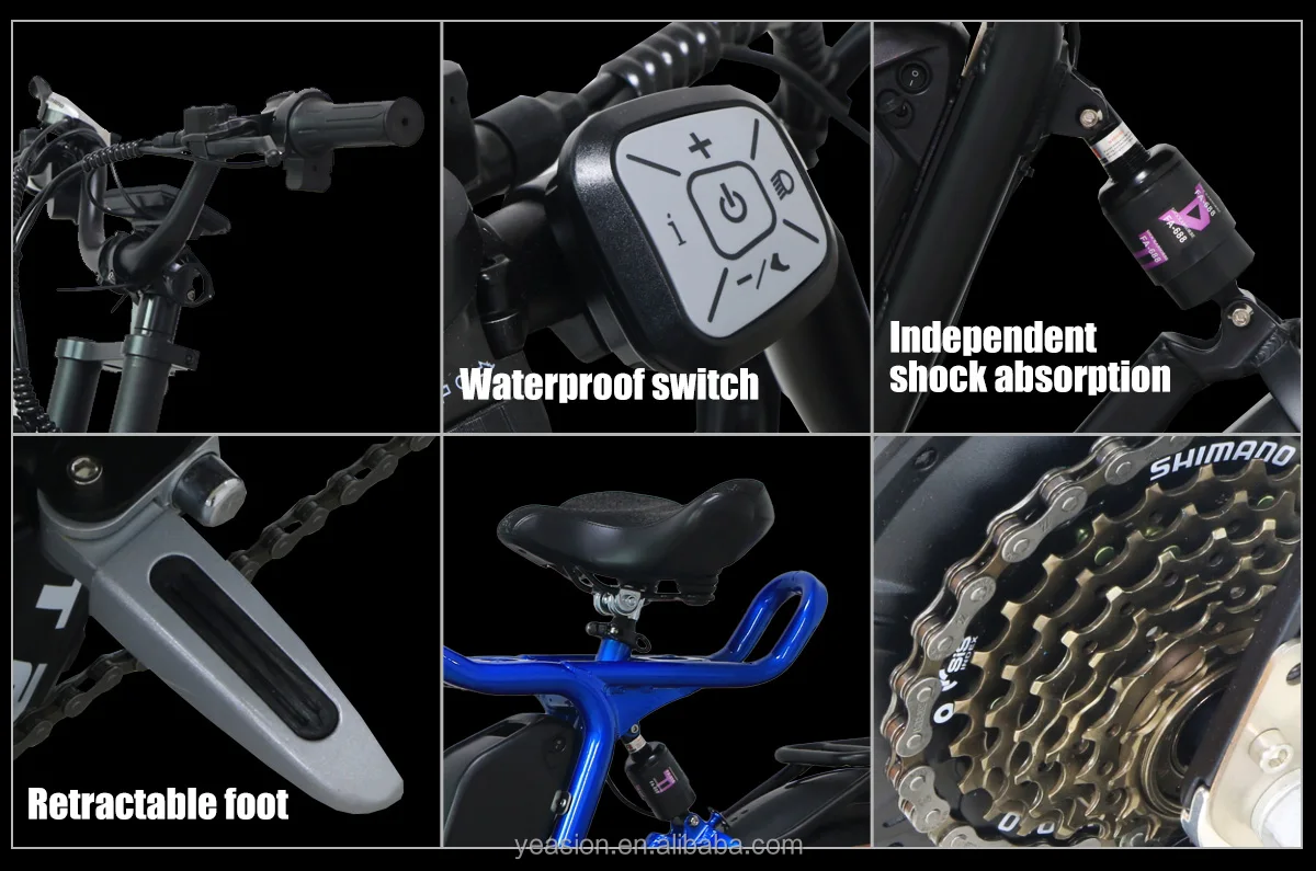 1000w Electric Bicycle 7 Speed 20 Inch Blue Spoke Wheel Multi-purpose ...