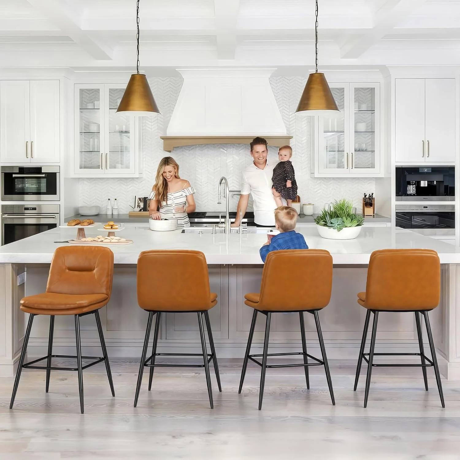 Double-layer Counter Height Barstools - Faux Leather