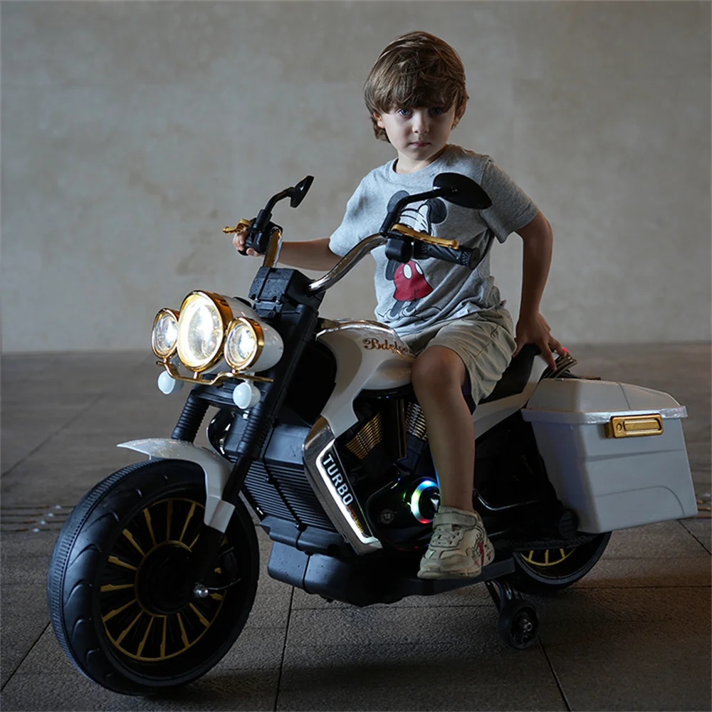Kid Electric Two-wheel Motorcycle With Training Wheels Music Light Ride ...