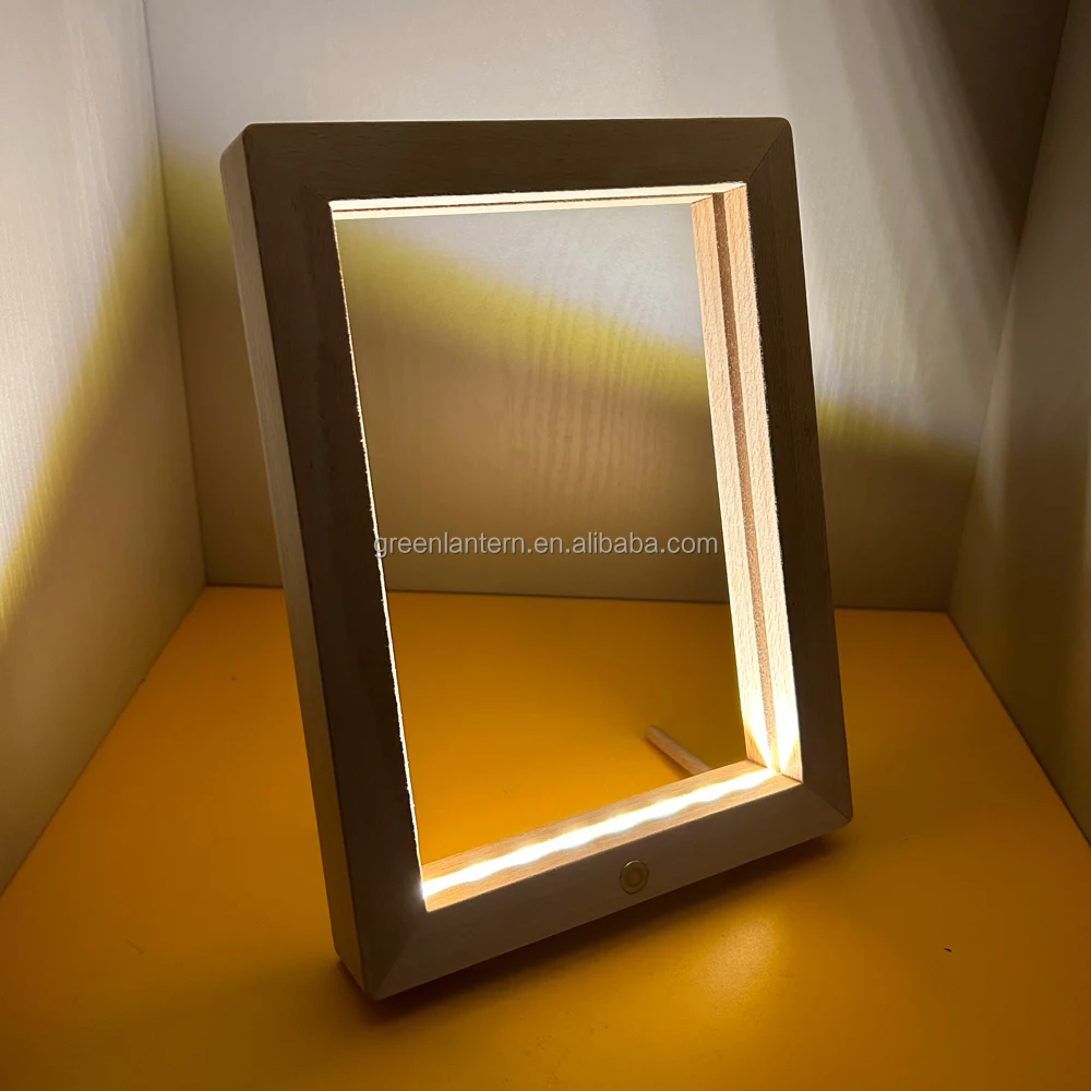 New Wooden Acrylic 3d Led Photo Frames Decorative Display Beech Wood ...