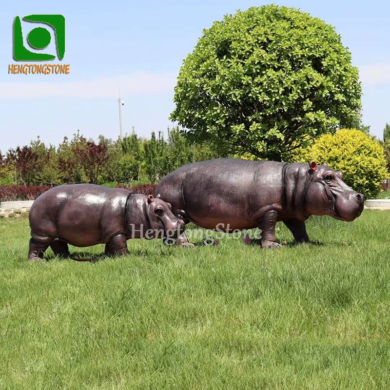 Zoo Decorative Life Size Fiberglass Brown Hippo Statue Resin Animal ...