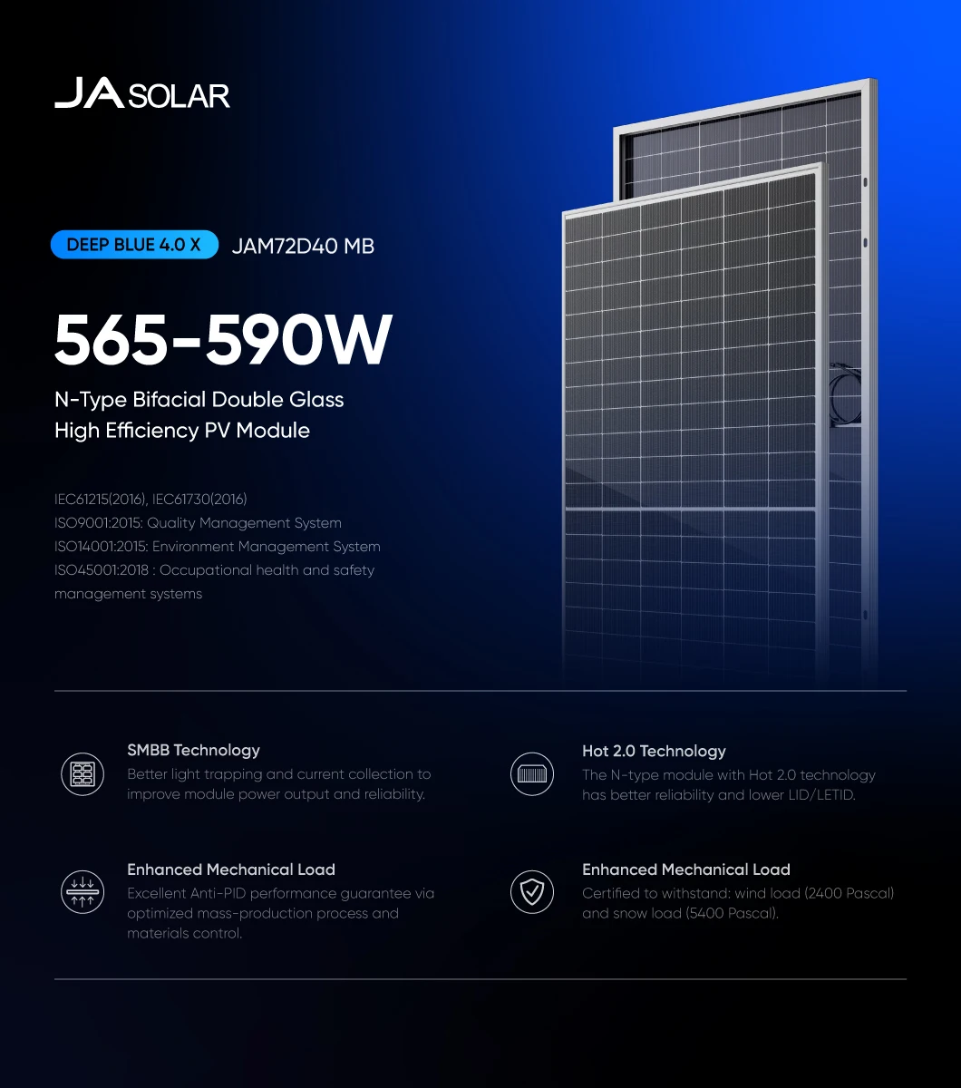 JA Warehouse Solar Panels Mono 550W 565W 570W 580W 590W Transparent ...