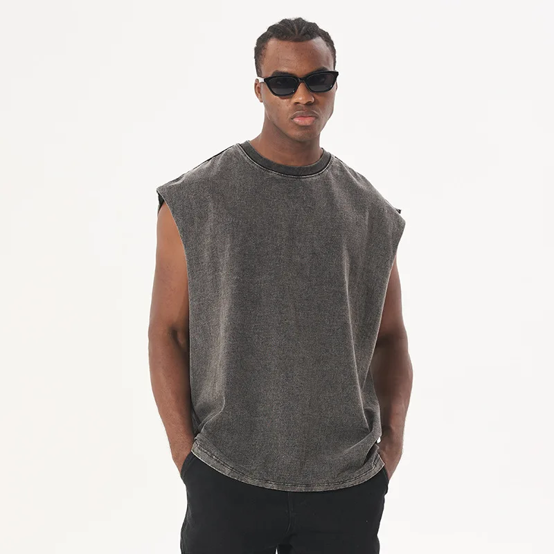 KF053 Unisex Gym Tank Top Oversized Streetwear Acid Wash Muscle Shirt ...