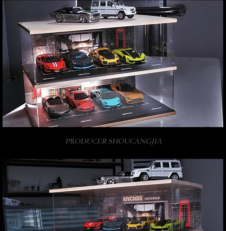 Kivcmds 1:24 Garage Scene Model Car Acrylic Display Case Dust Cover ...