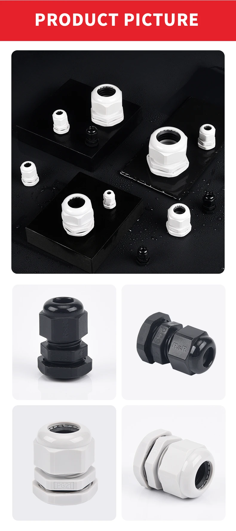 Cable Stuffing Gland Locknut Plastic Cable Gland Pg21 For 18mm-25mm Dia ...