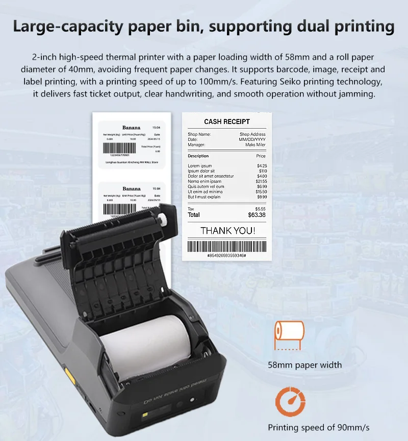 KT-V520 Handheld Receipt Printer - 4G LTE Android 11