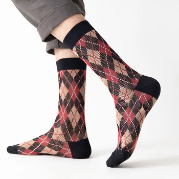 Japan And Korean Autumn Checkered Pattern Sock Comfortable Retro Thick ...