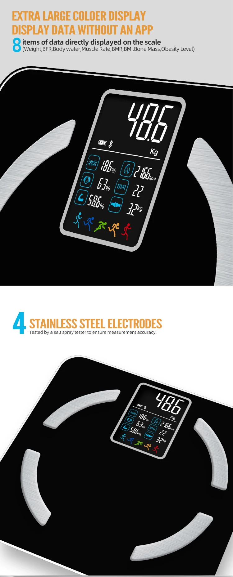 Multi Electrode Bluetooth Body Fat Scale Ios Android Customized ...