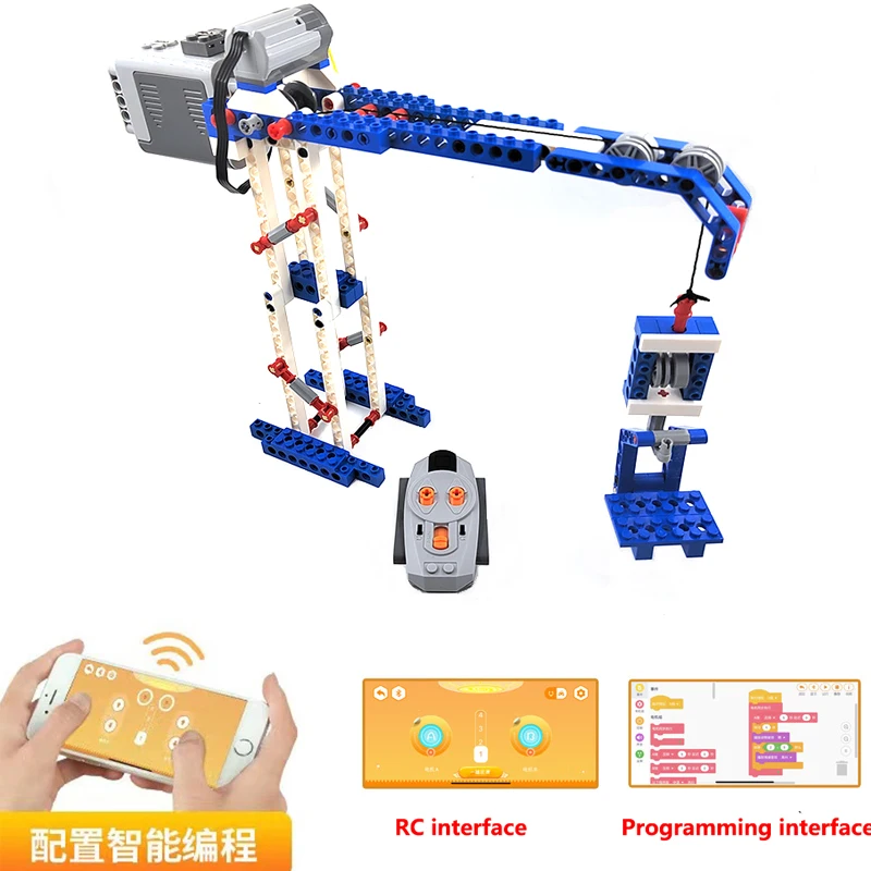 9686 RC APP Program Motor Crane Freight Elevator Car Building Blocks Compatible Legoeds Wedo ...