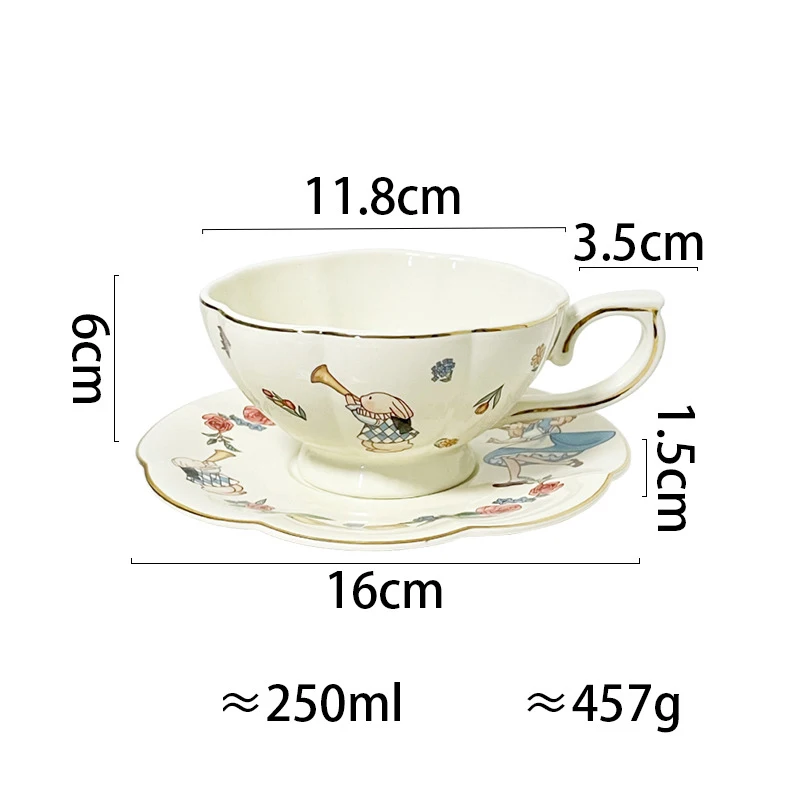Tea for One Set - Ceramic Coffee Cup & Saucer with Gold Rims