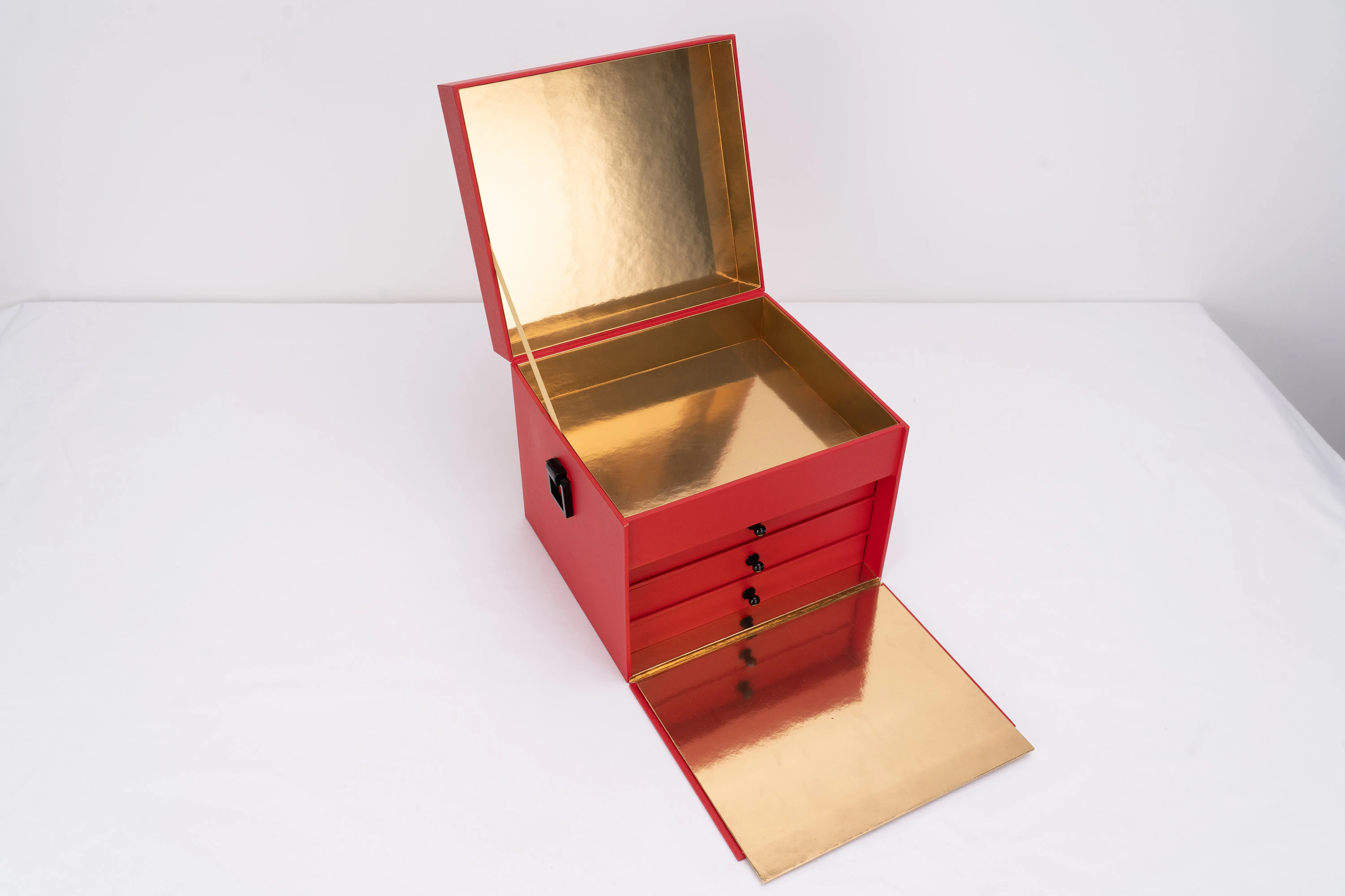 Custom Luxury Golden Square Box With Multi-drawers Recyclable Food ...