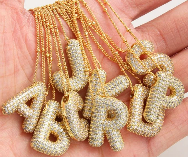 Wholesale Thick Initial Name Bubble Alphabet Pendant Necklaces Chunky ...