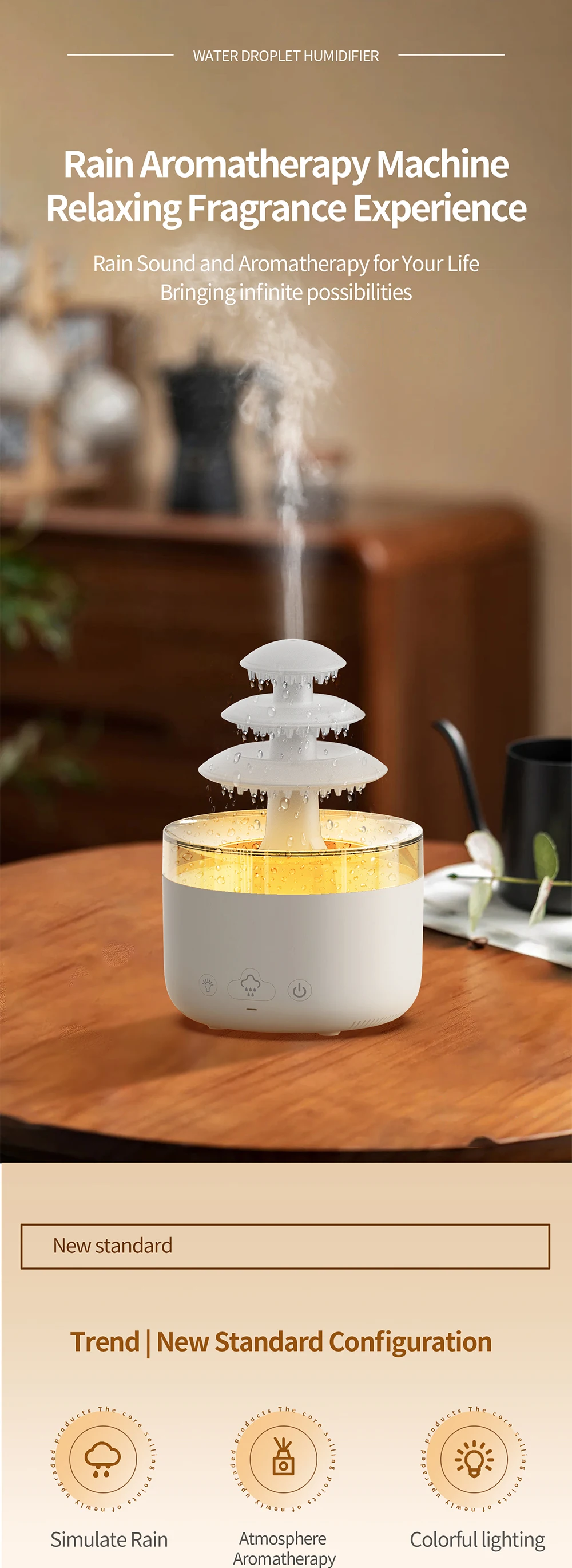 Natural Water Drop Air Diffuser Smart H2o Spray Aroma Diffuser Led Rain ...