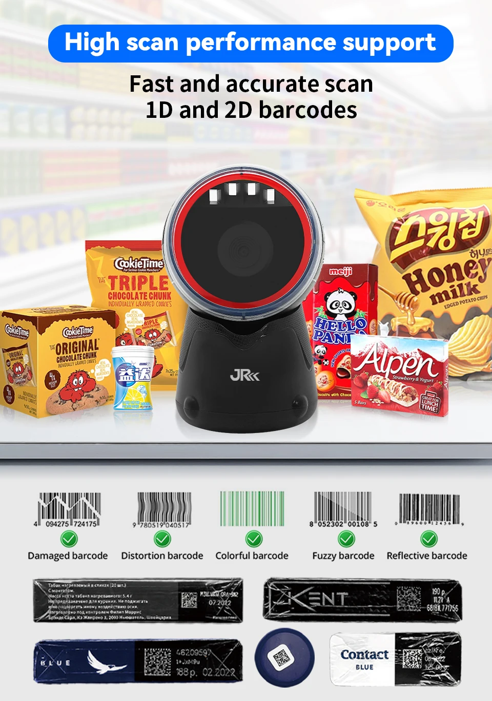 Jr New Design Desktop Bracode Scanner Omnidirectional Scanners Android ...