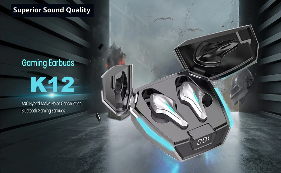 K12 Wireless Gaming Earbuds Active Noise Cancelling Earphones Ultra Low ...
