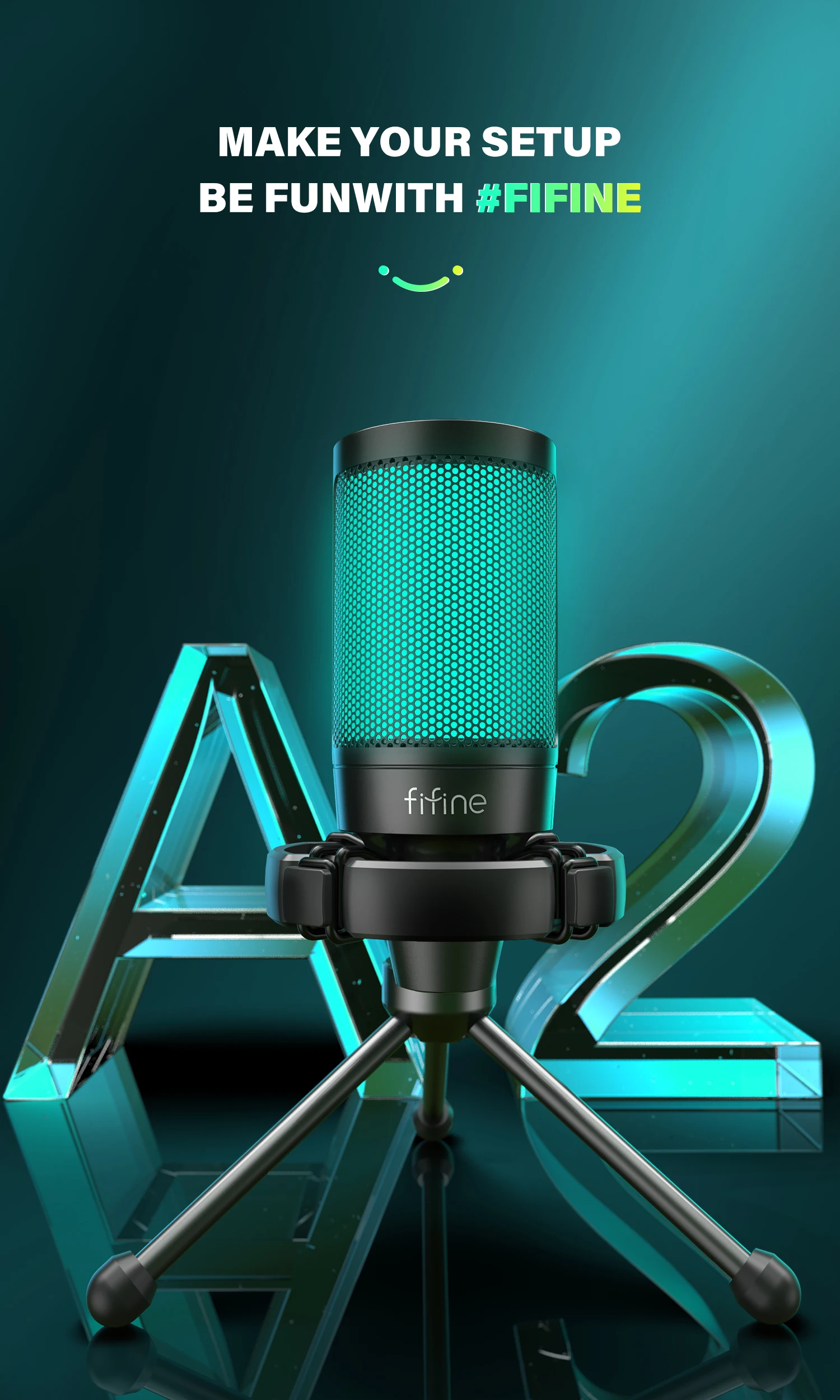 Fifine A2 Condenser Gaming Microphone - RGB Streaming Mic