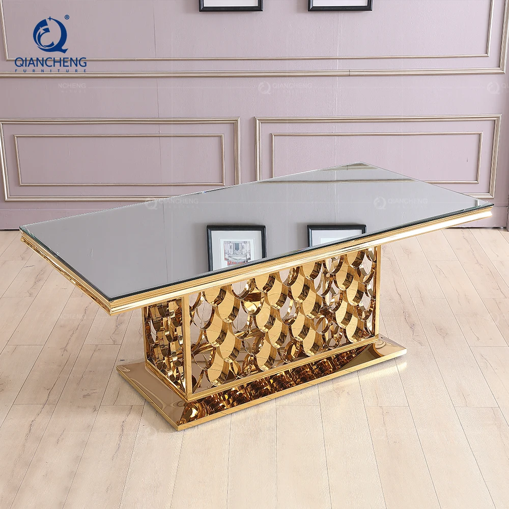 Italian Luxury Hotel Gold Dining Table Golden Stainless Steel High-end ...