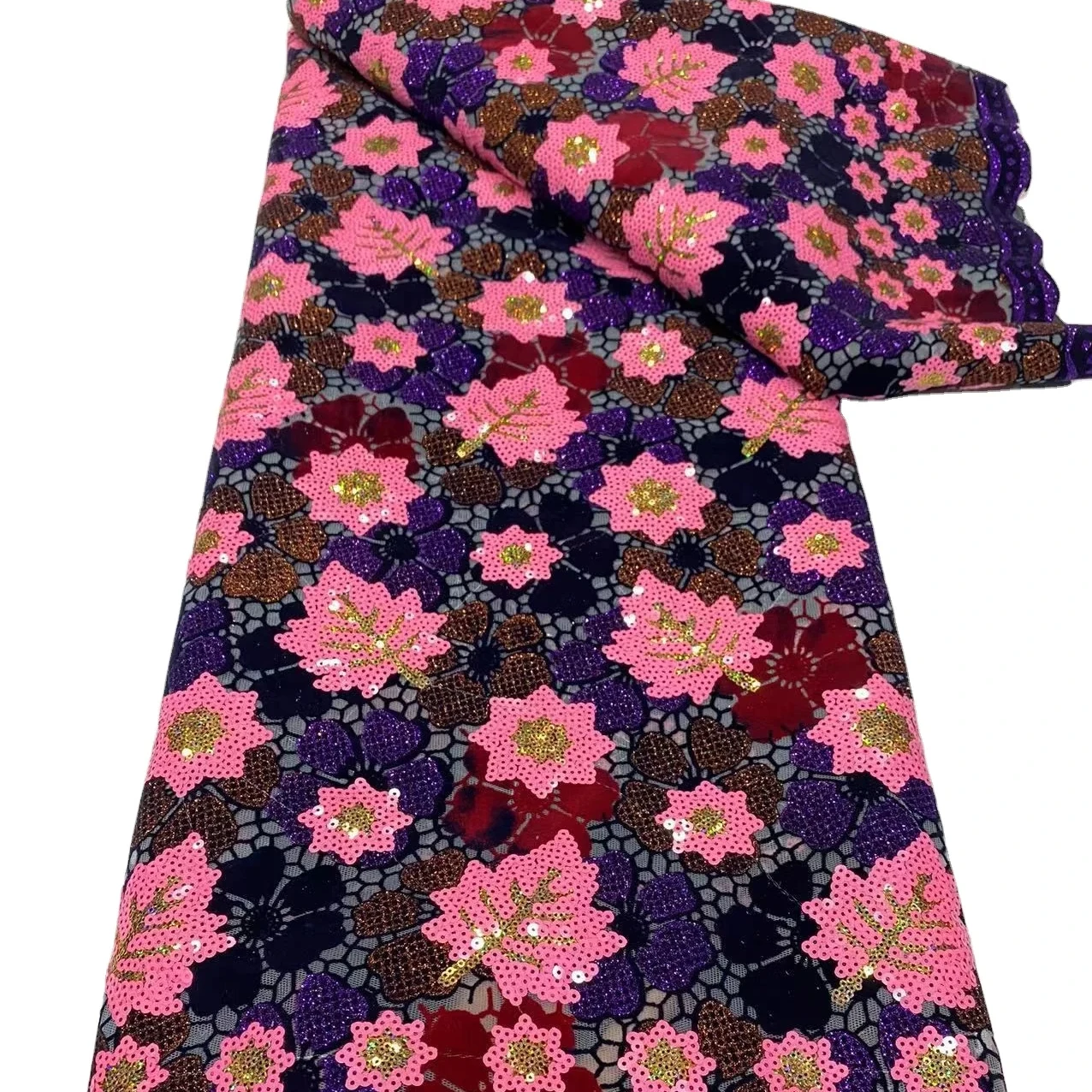 Luxury French Flocking Mesh Lace Fabric with Sequins Shiny African Mesh ...