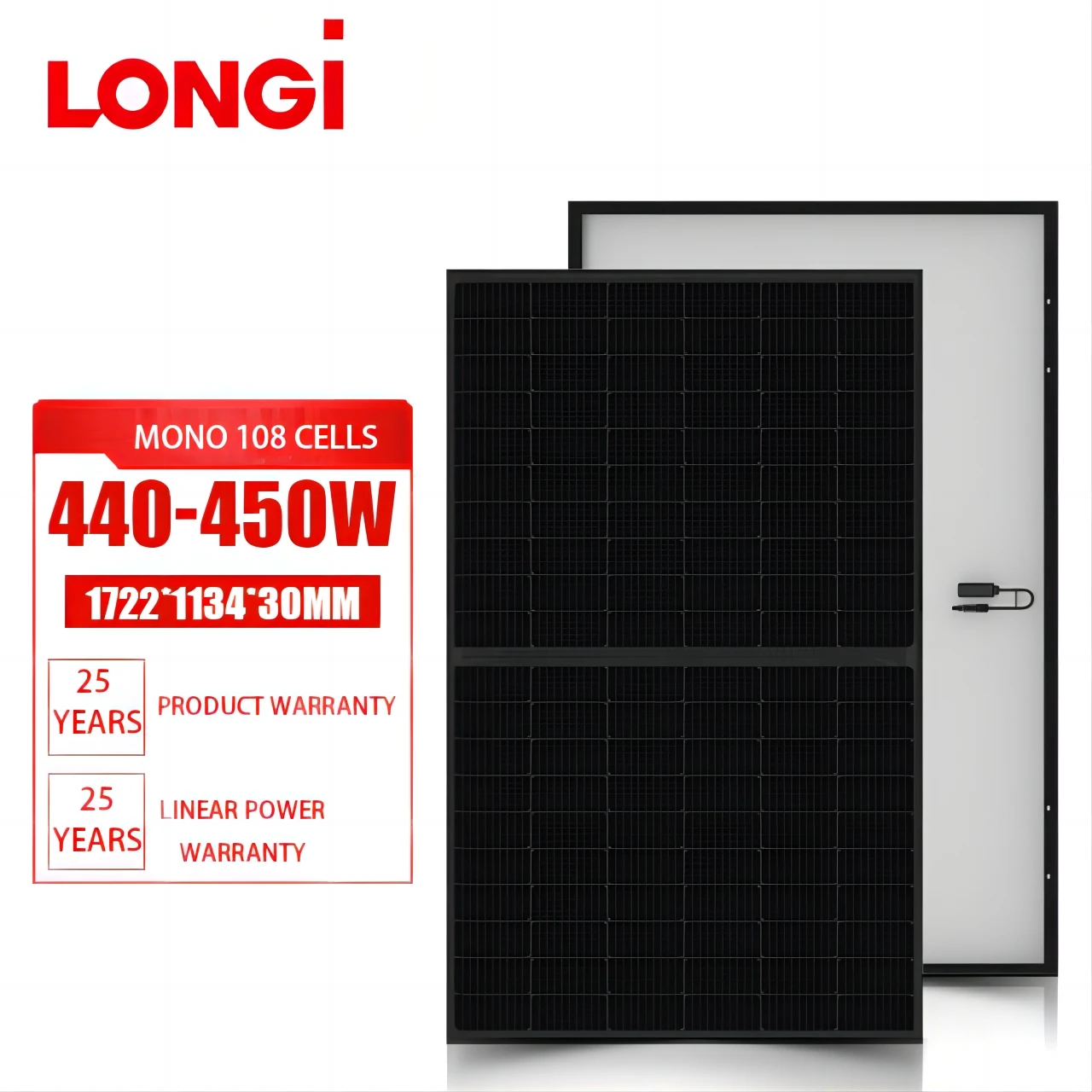 Longi Tier 1 Brand Solar Panels Pv Modules Full Black Lr5-54htb 440-450w Hpbc Technology Hi-mo ...