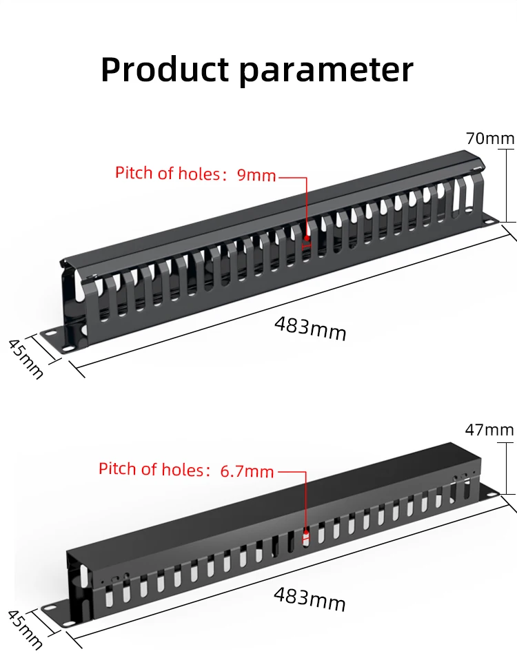 ZHEFAN 1u 19 Inch All Metal Cable Manager Horizontal Rack Mount ...