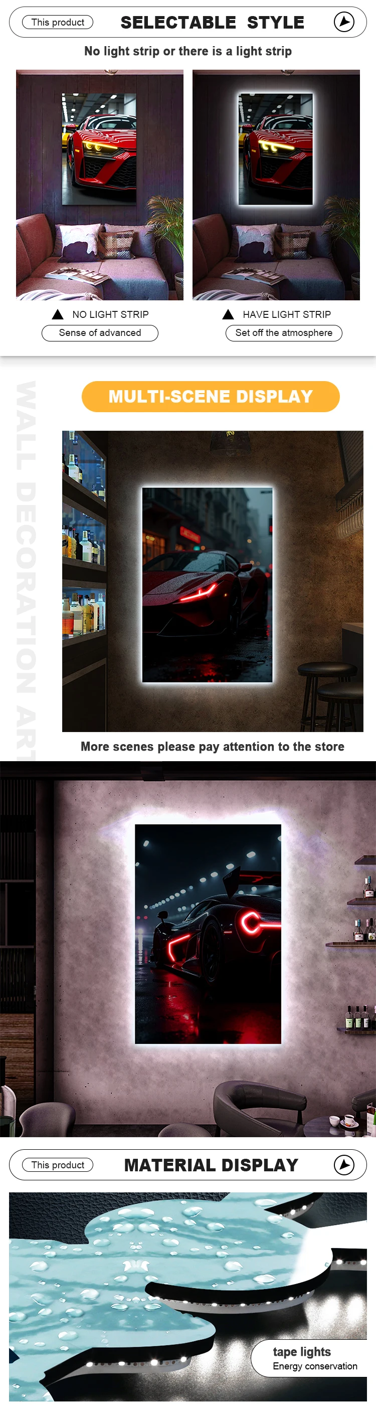 Custom Home Decor Artwork Print car Poster Illuminated Painting ...