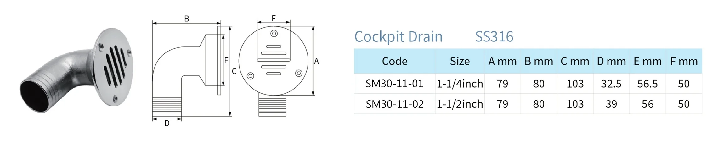 Marine Grade 316 Stainless Steel Marine Boat Cockpit Drain Scupper ...