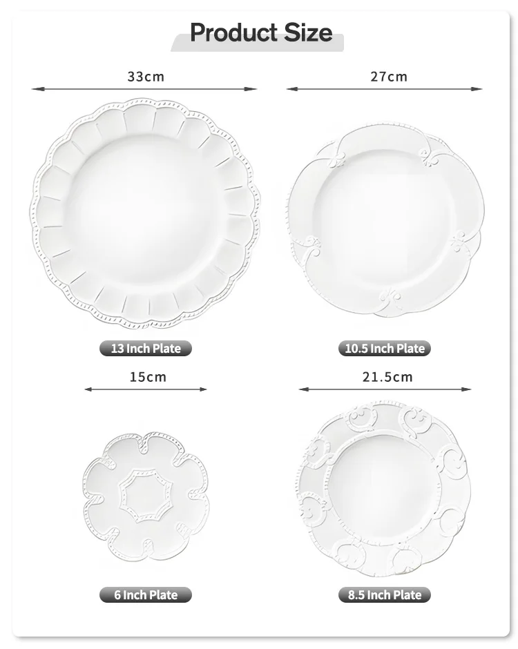White Emboss Pottery Dinner Sets Porcelain Chargers China Dinnerware ...