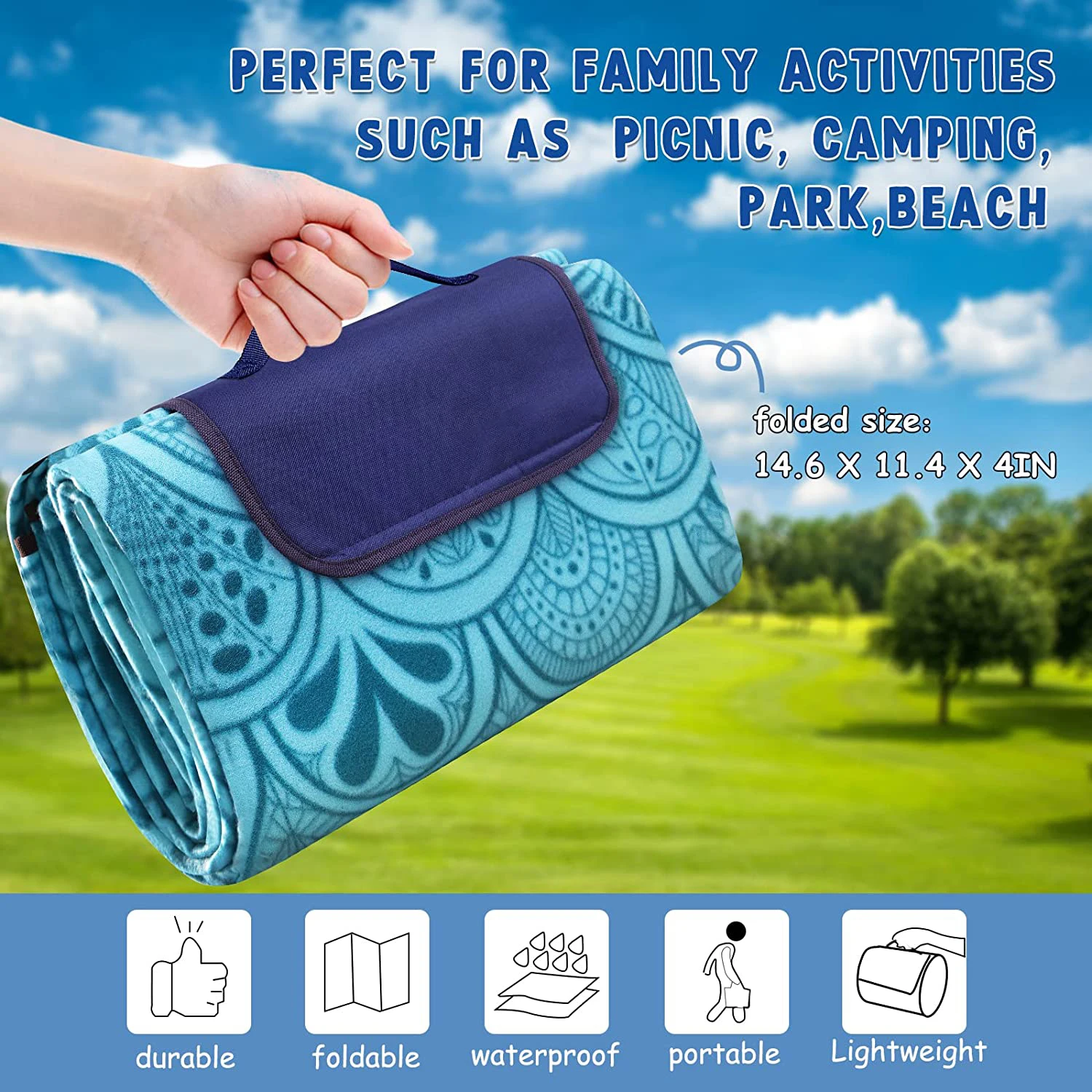 WOQI Outdoor Extra Large Foldable Sand Proof Beach Mat Outdoor Camping ...