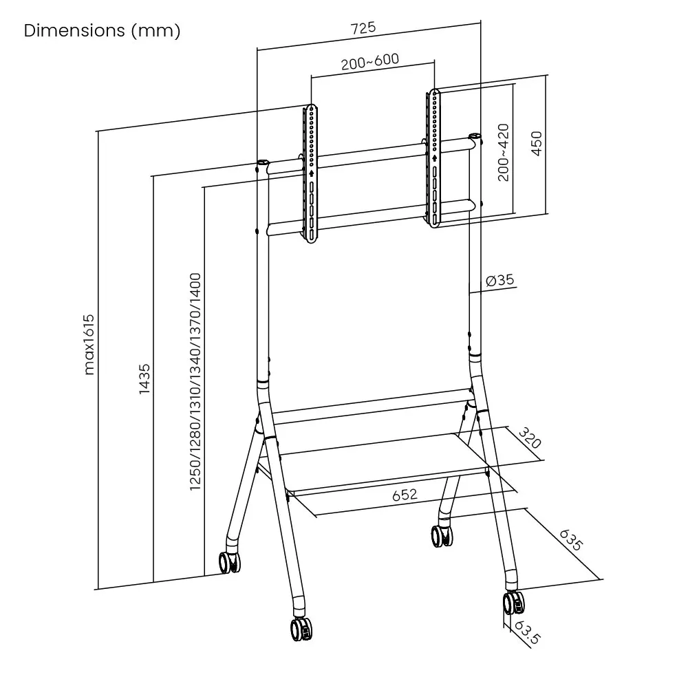 Lumi Economical Modern Rolling Tv Stand Height Adjustable Mobile Heavy ...